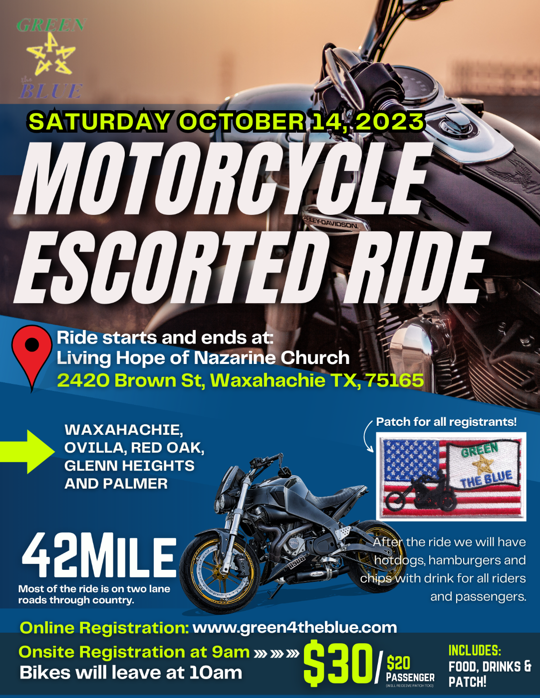 Motorcycle Ride Registration – Green 4 The Blue